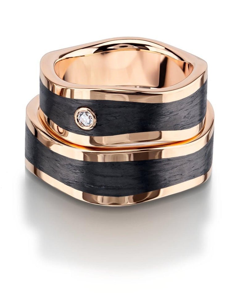 Customizable Furrer Jacot 18 Karat Rose Gold Wavy Carbon Fiber Band For ...
