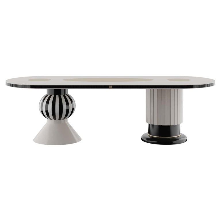 Fuschia Modern Oval Dining Table Black and White Top, Gold Stainless ...