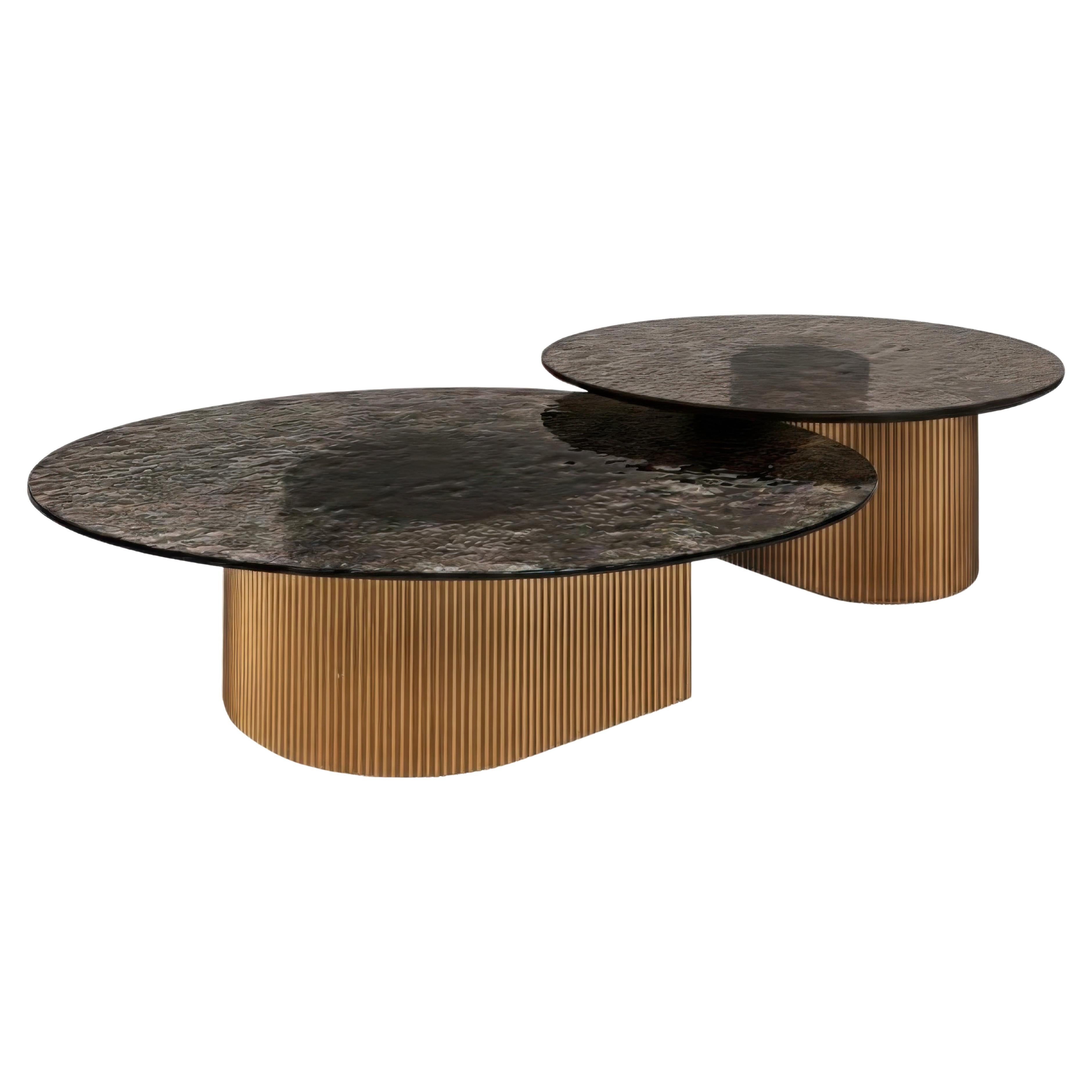 Set of Two Frosted Glass Low Tables with Custom Lacquered Base in ...