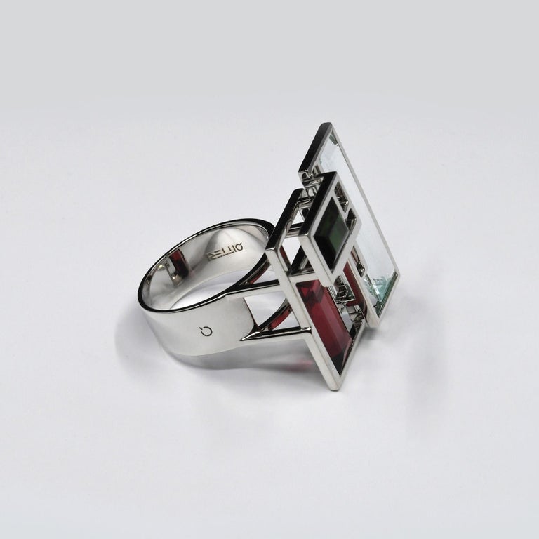 Fusion Ring with 6.06 ct Rhodolite Garnet, 4.8 ct Aquamarine, 1.64 ct ...