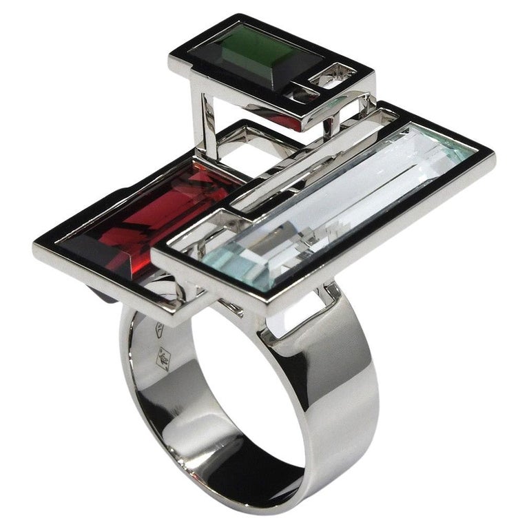 Fusion Ring with 6.06 ct Rhodolite Garnet, 4.8 ct Aquamarine, 1.64 ct ...