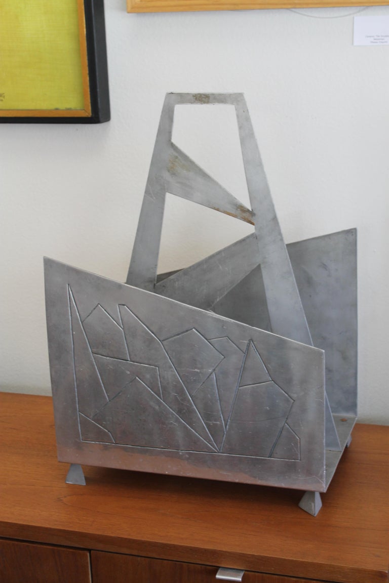 Futuristic Aluminum Magazine / Log Holder Rack For Sale at 1stDibs