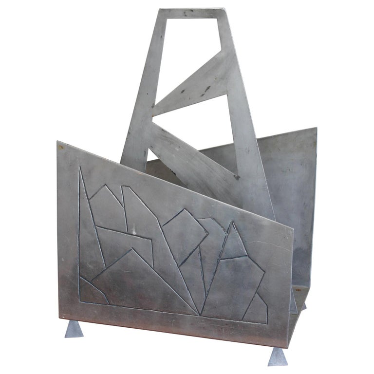 Futuristic Aluminum Magazine / Log Holder Rack For Sale at 1stDibs