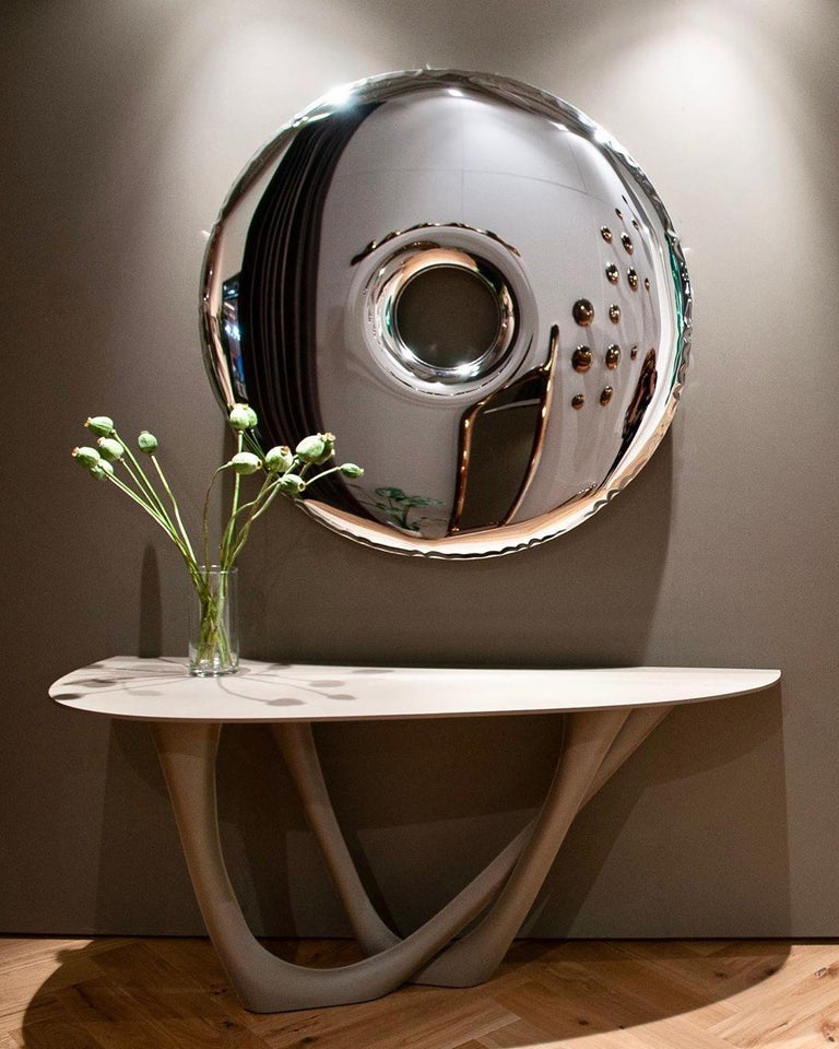 G-Console Mono Table in Gold Stainless Steel and Stone Top, Zieta For ...