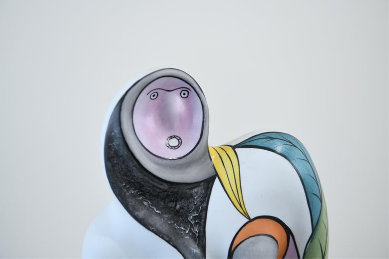 G. Gusella, Figurative Hand Painted Ceramic Sculpture, circa 1980s For ...