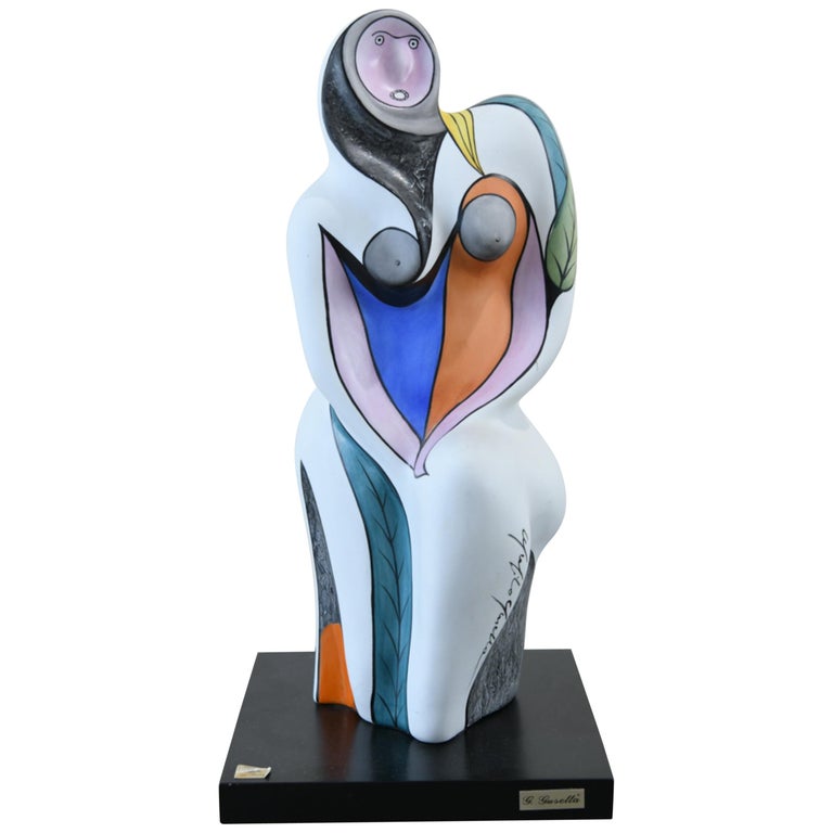 G. Gusella, Figurative Hand Painted Ceramic Sculpture, circa 1980s For ...