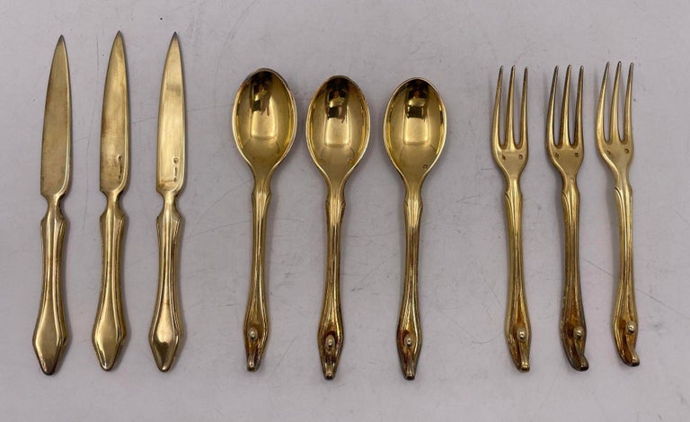 G. Keller French Silver Gilt Flatware 35-Piece Flatware with ...