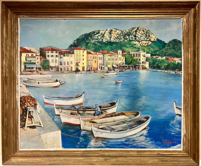 G. Lefevre - Huge 20th Century French Signed Oil Fishing Boats in South ...