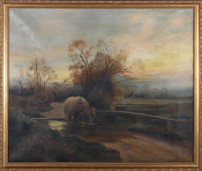 G. Nicholson - G. Nicholson - 1916 Oil, River Scene with Hay Wagon For ...