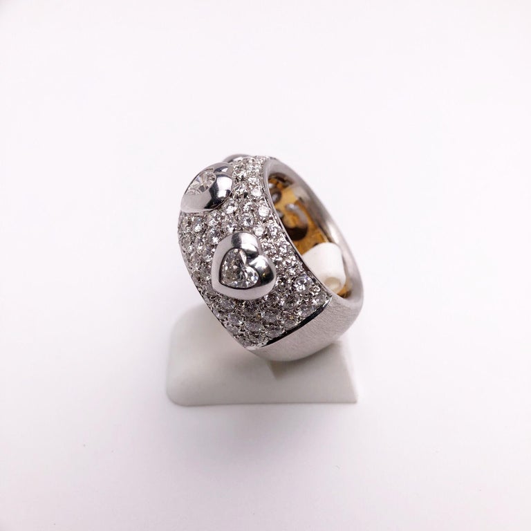 Cellini Jewelers 18 Karat White Gold, 3.39 Carat Diamond Hearts Ring ...