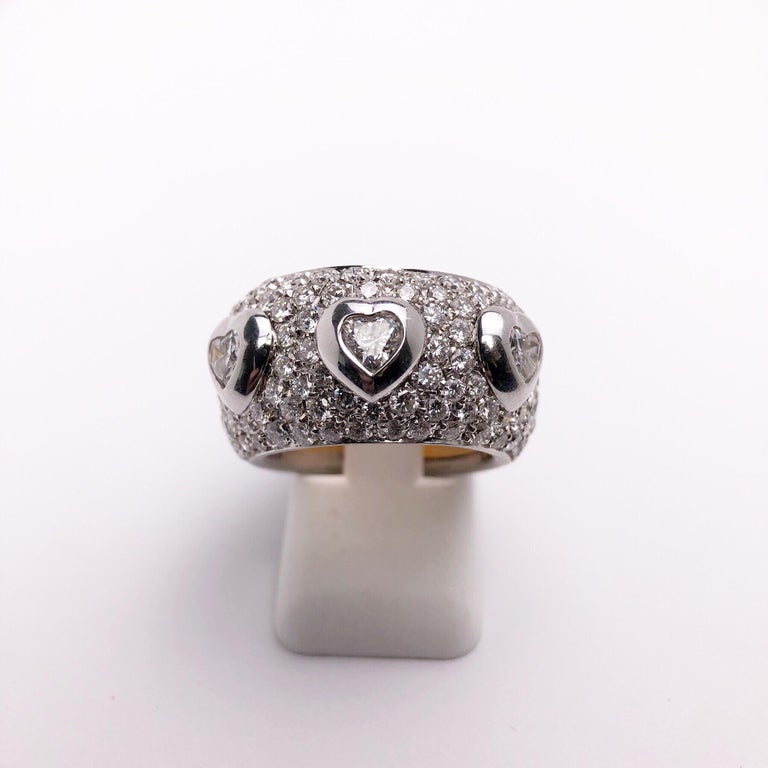 Cellini Jewelers 18 Karat White Gold, 3.39 Carat Diamond Hearts Ring ...