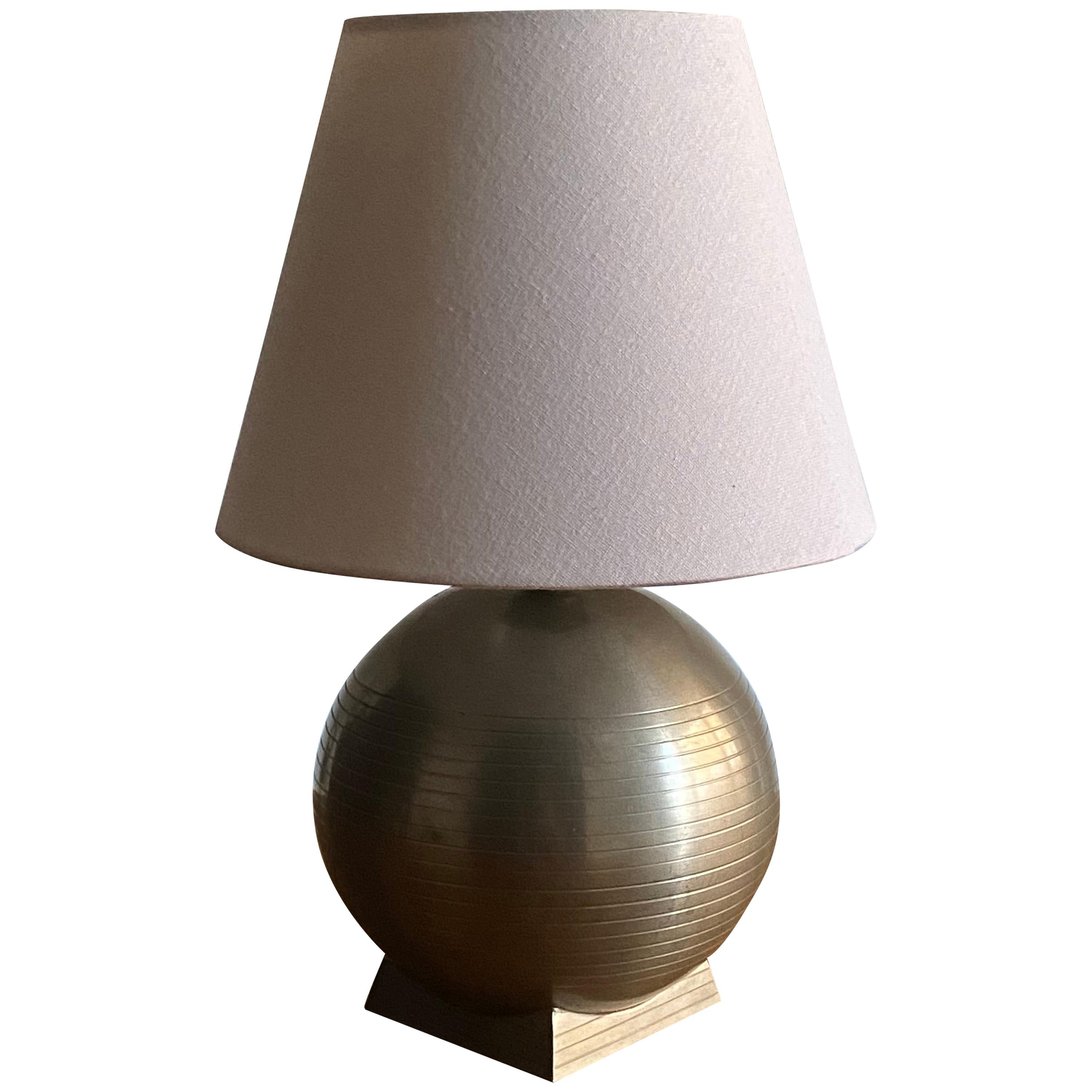 Swedish Designer, Art Deco Table Lamp, Pewter, White Fabric Sweden ...