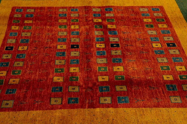 Gabbeh Rug Minimalist Design Green Field For Sale at 1stDibs