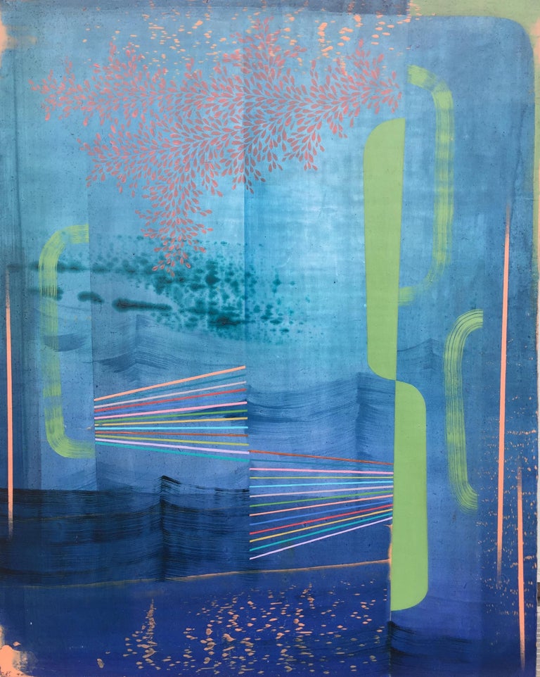 Gabe Brown - Reflection, Abstract Painting in Light Green, Pale Peach ...