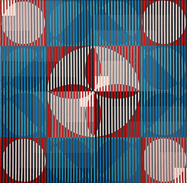 Gabe Silverman 1980s Geometric Abstract Op Art Painting For Sale at 1stDibs