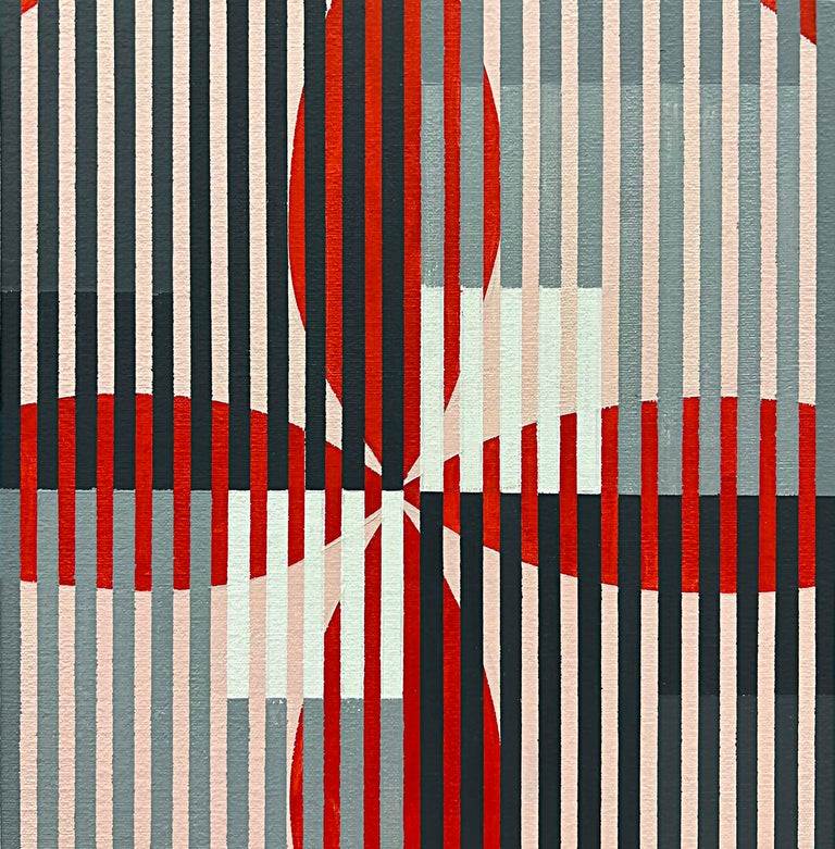 Gabe Silverman 1980s Geometric Abstract Op Art Painting For Sale at 1stDibs