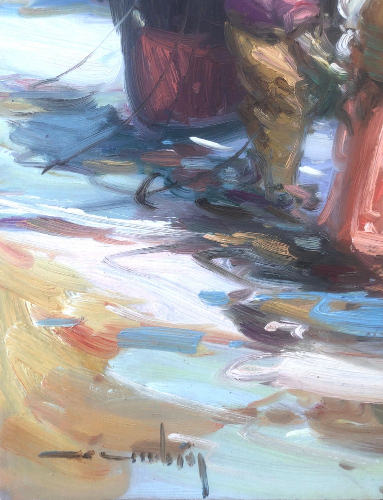 Gabriel Casarrubios - Spanish fishermen on the beach Spain oil on board ...