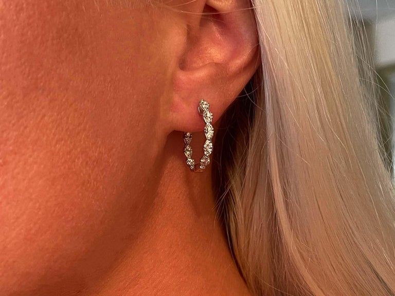 Gabriel and Co. Round Cut Diamond Hoop Earrings, 14k White Gold For ...