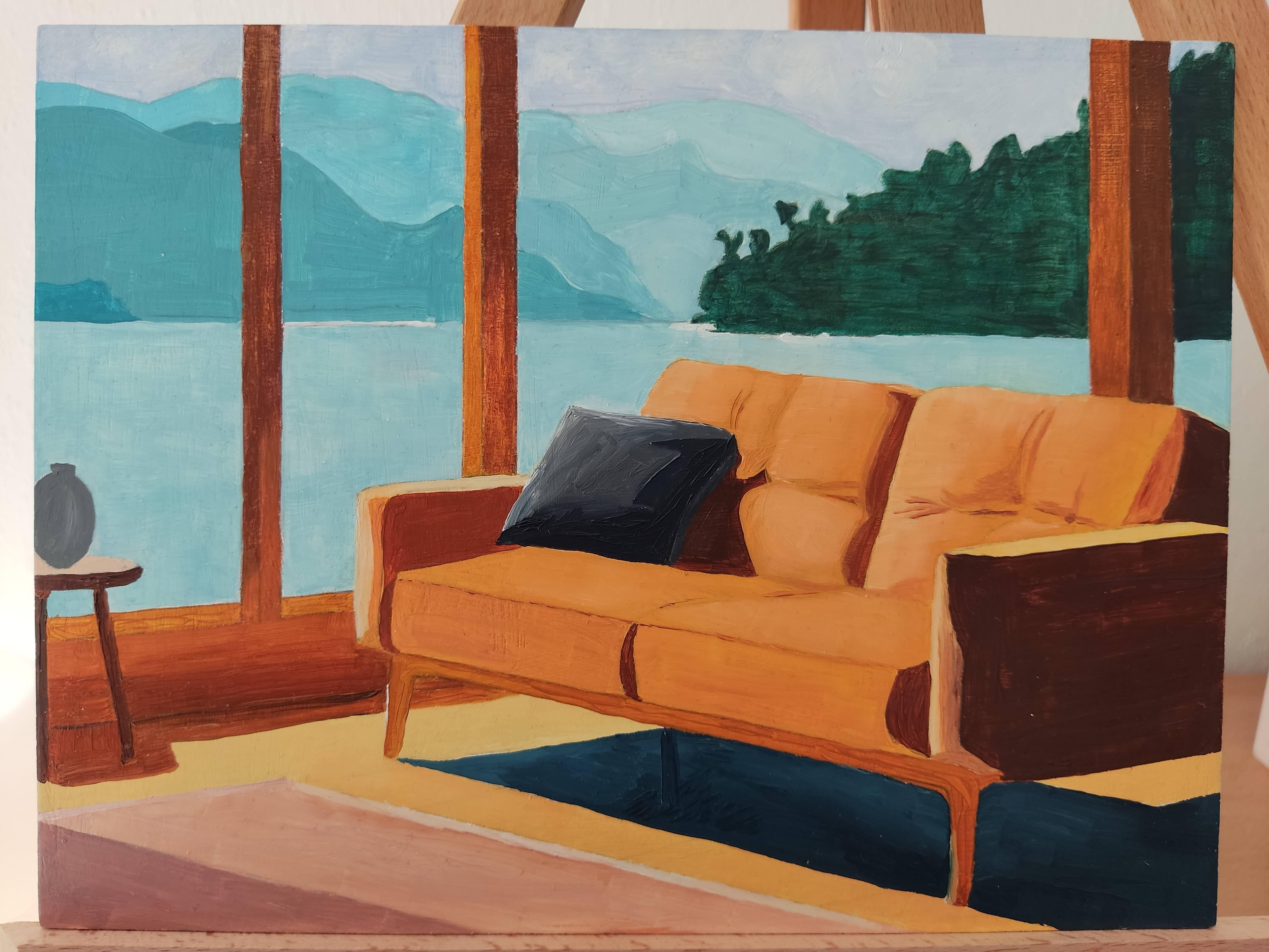 Gabriel Riesnert - Window on lake, Original Oil Painting, Landscape ...