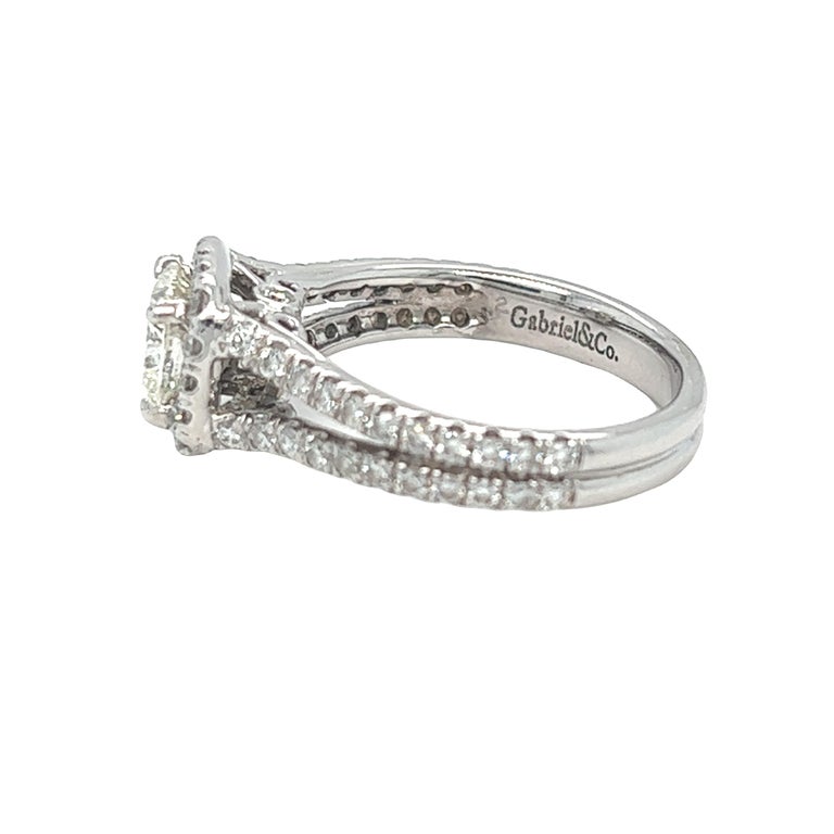 Gabriel&Co 1.15 Carat Cushion Cut Diamond Halo Split Shank Ring 14k ...