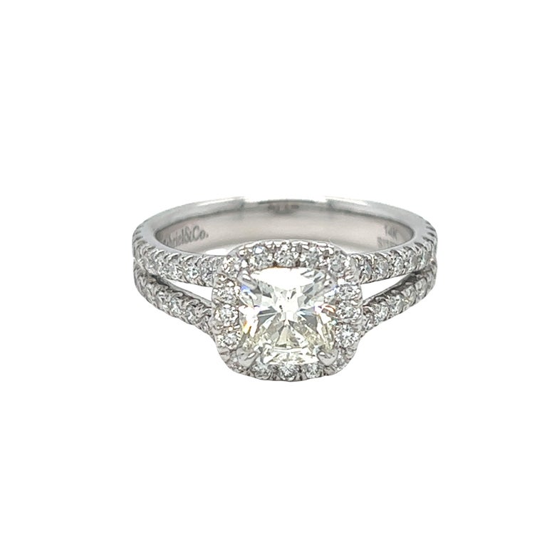 Gabriel&Co 1.15 Carat Cushion Cut Diamond Halo Split Shank Ring 14k ...