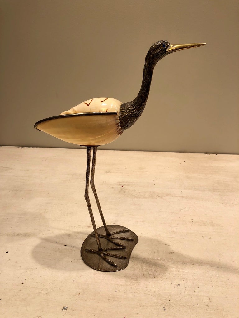 Gabriella Binazzi 1970s Silver Plated Handcrafted Bird with Seashell ...