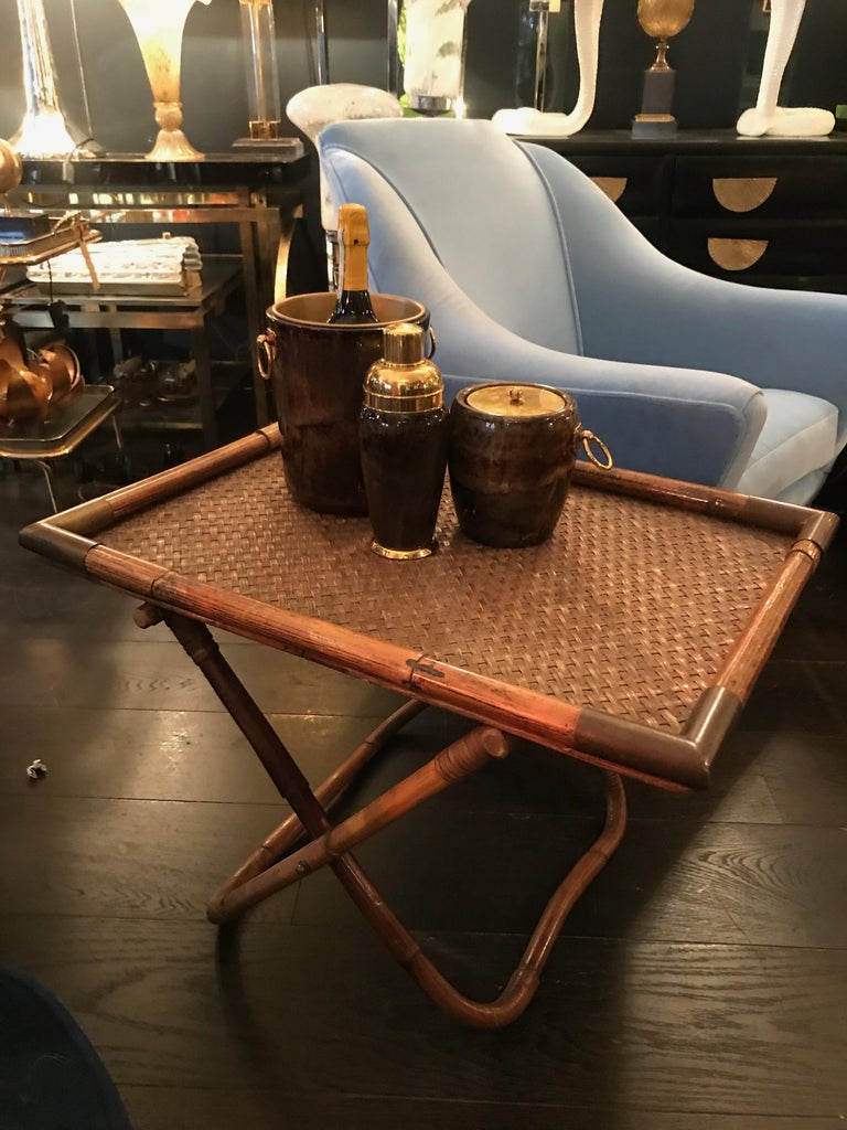 Gabriella Crespi Bamboo and Wicker Side Table at 1stDibs