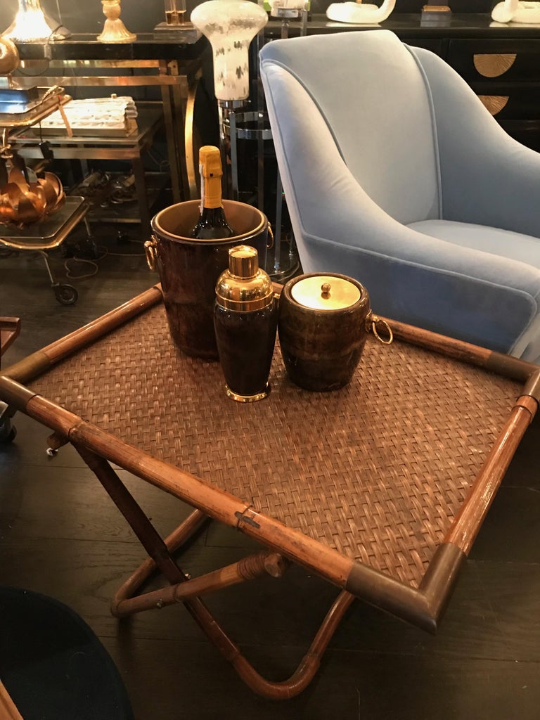 Gabriella Crespi Bamboo and Wicker Side Table at 1stDibs