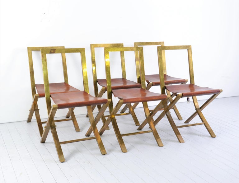 Gabriella Crespi Brass, Sedia 73 Folding, Chair, Set of 6 For Sale at ...