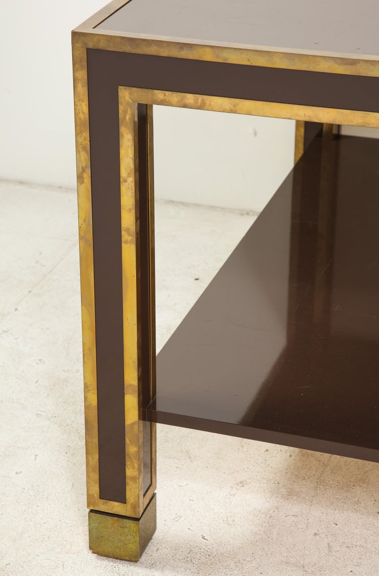 Brown Lacquer and Brass Inlaid Table, Italian, circa 1960 For Sale at ...