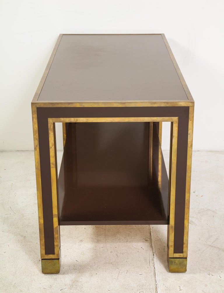 Brown Lacquer and Brass Inlaid Table, Italian, circa 1960 For Sale at ...