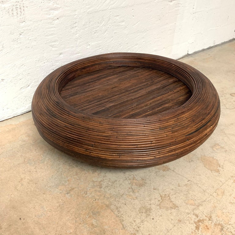 Split Reed or Rattan Circular Coffee or Cocktail Table at 1stDibs