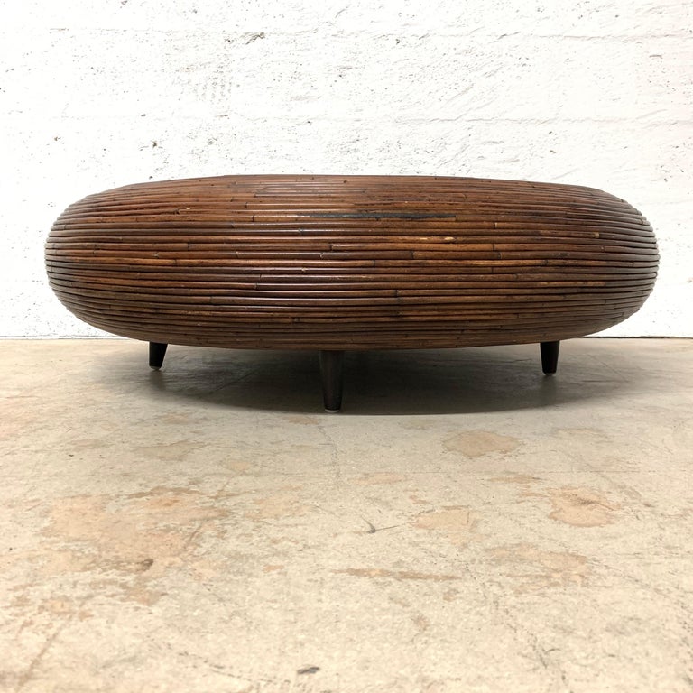 Split Reed or Rattan Circular Coffee or Cocktail Table at 1stDibs