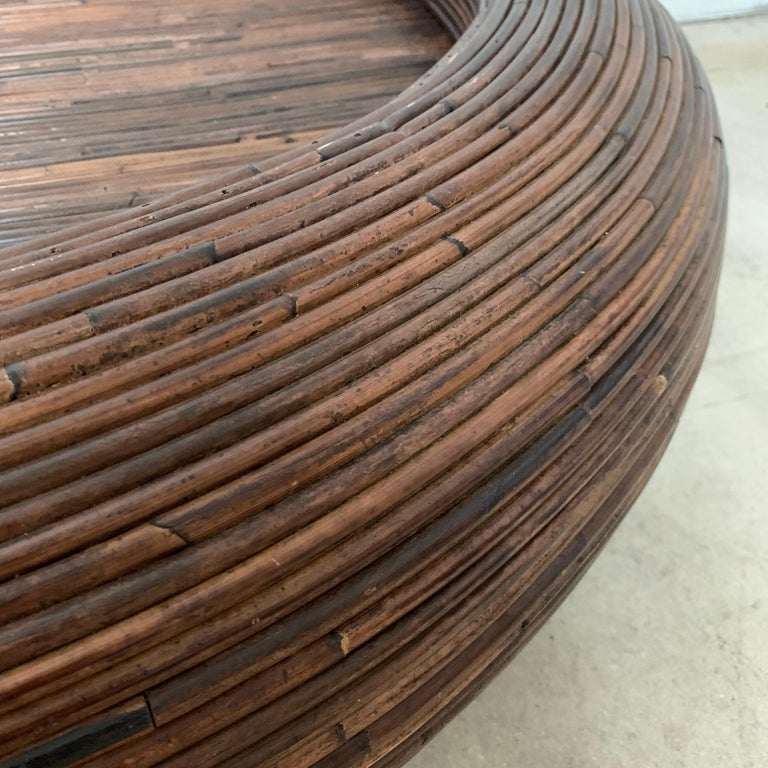 Split Reed or Rattan Circular Coffee or Cocktail Table at 1stDibs