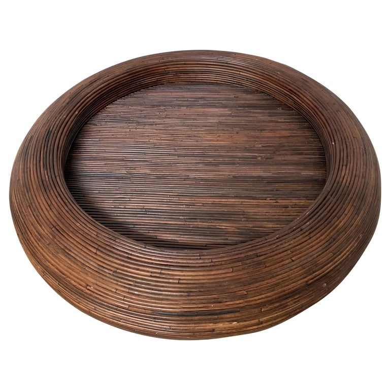 Split Reed or Rattan Circular Coffee or Cocktail Table at 1stDibs