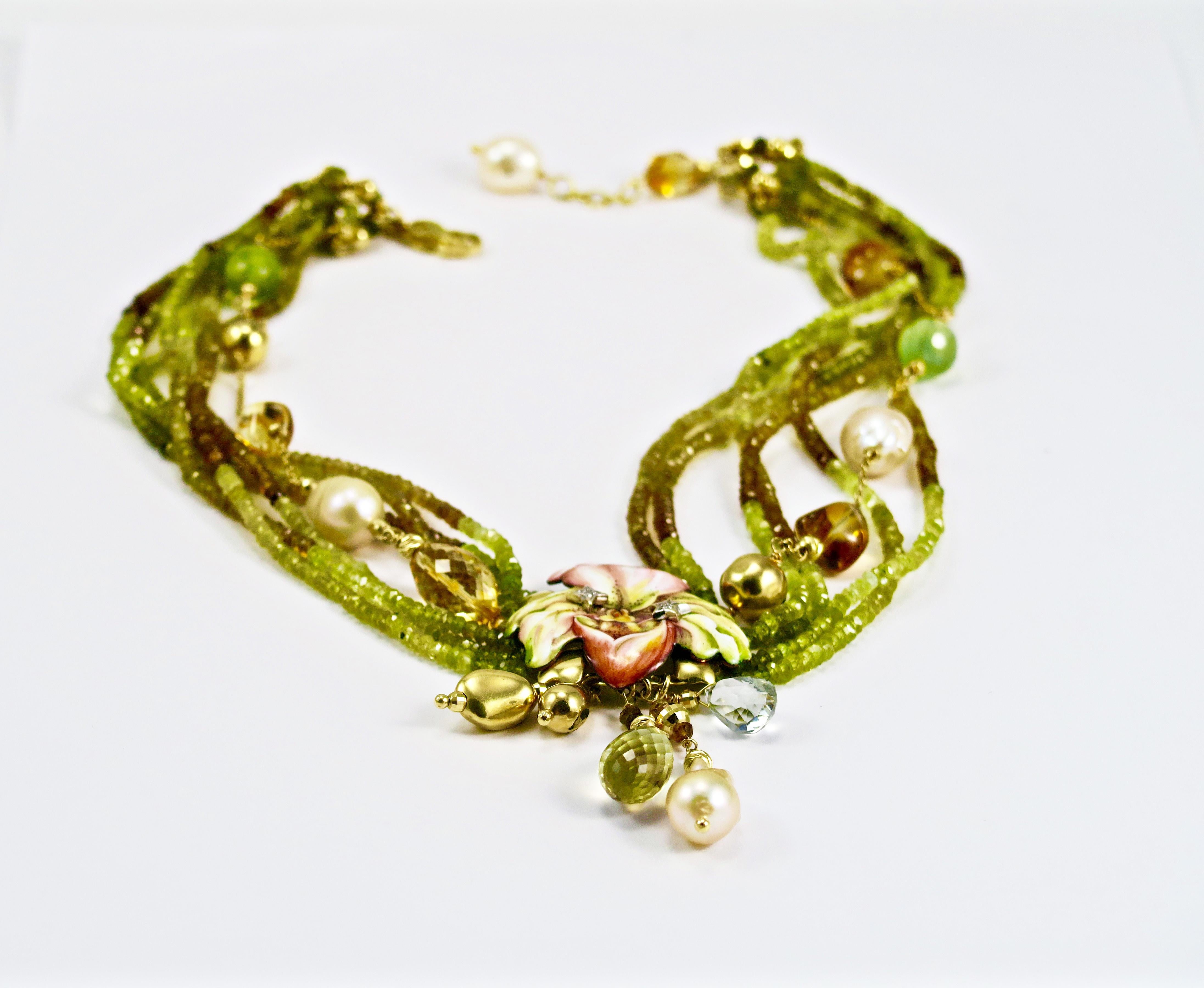 Gabriella Rivalta Peridot, Tahiti Pearl, Quartz Multifilament Necklace ...