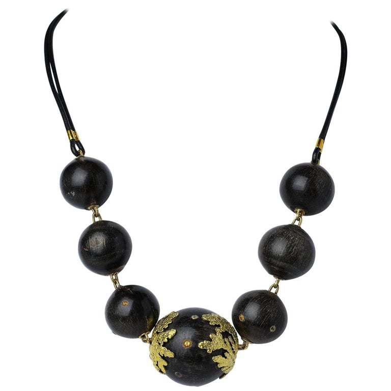 Semi-Precious Embellished Horn Ball 18 Karat Foliage Necklace For Sale ...