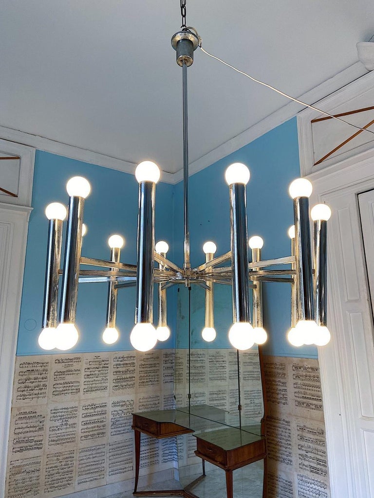 Gaetano Sciolari Brushed Stainless Steel Light Fixture, Italian Mid ...