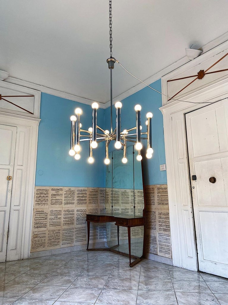 Gaetano Sciolari Brushed Stainless Steel Light Fixture, Italian Mid ...
