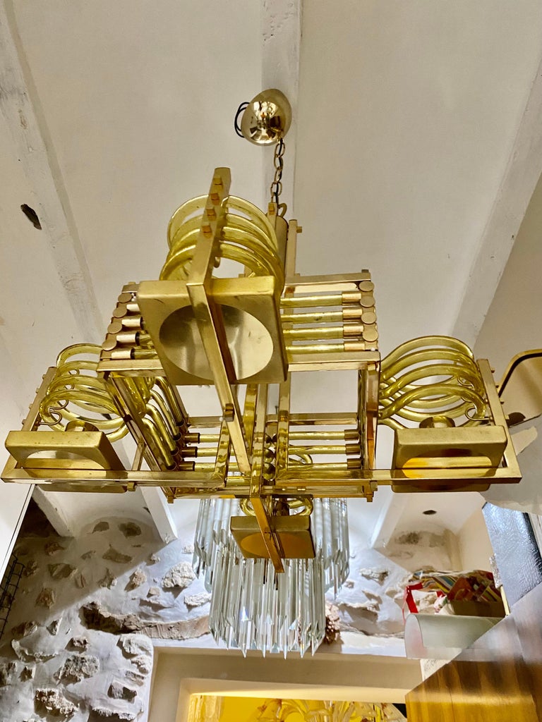 Gaetano Sciolari Chandelier Glass Murano with Gold Plated Structure ...