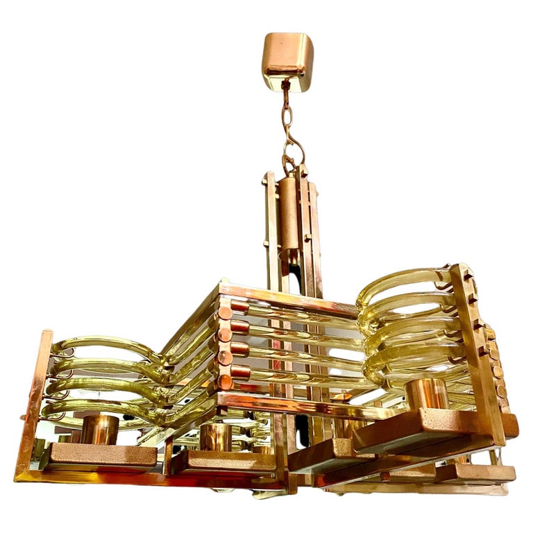 Gaetano Sciolari Chandelier Glass Murano with Gold Plated Structure ...