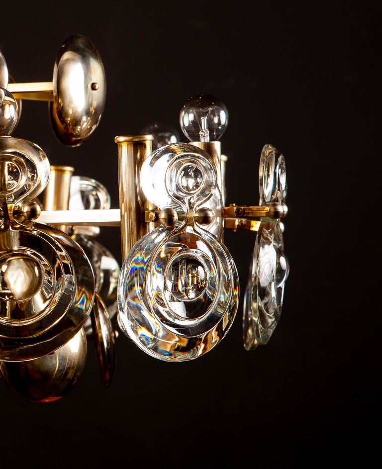 Gaetano Sciolari Fabulous Brass and Glass Lens Chandelier, Italy, 1960s ...