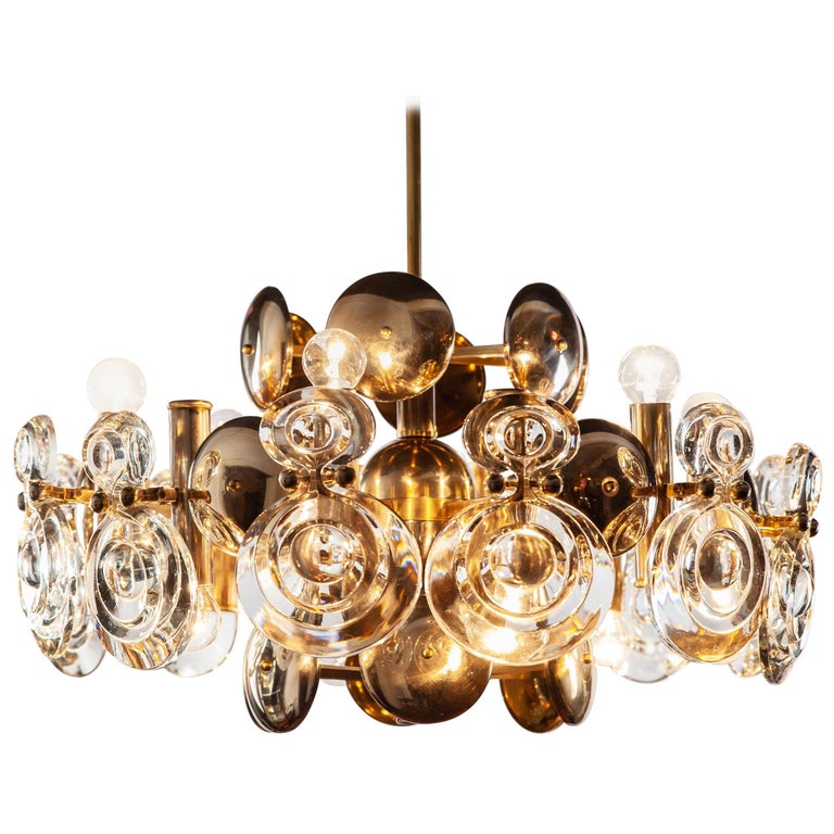 Gaetano Sciolari Fabulous Brass and Glass Lens Chandelier, Italy, 1960s ...