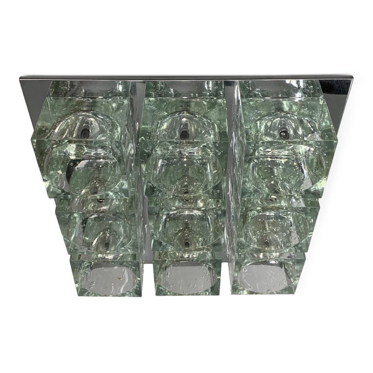 Mid-Century Gaetano Sciolari Nine-Light Crystal Cube Flush Mount Lamp ...