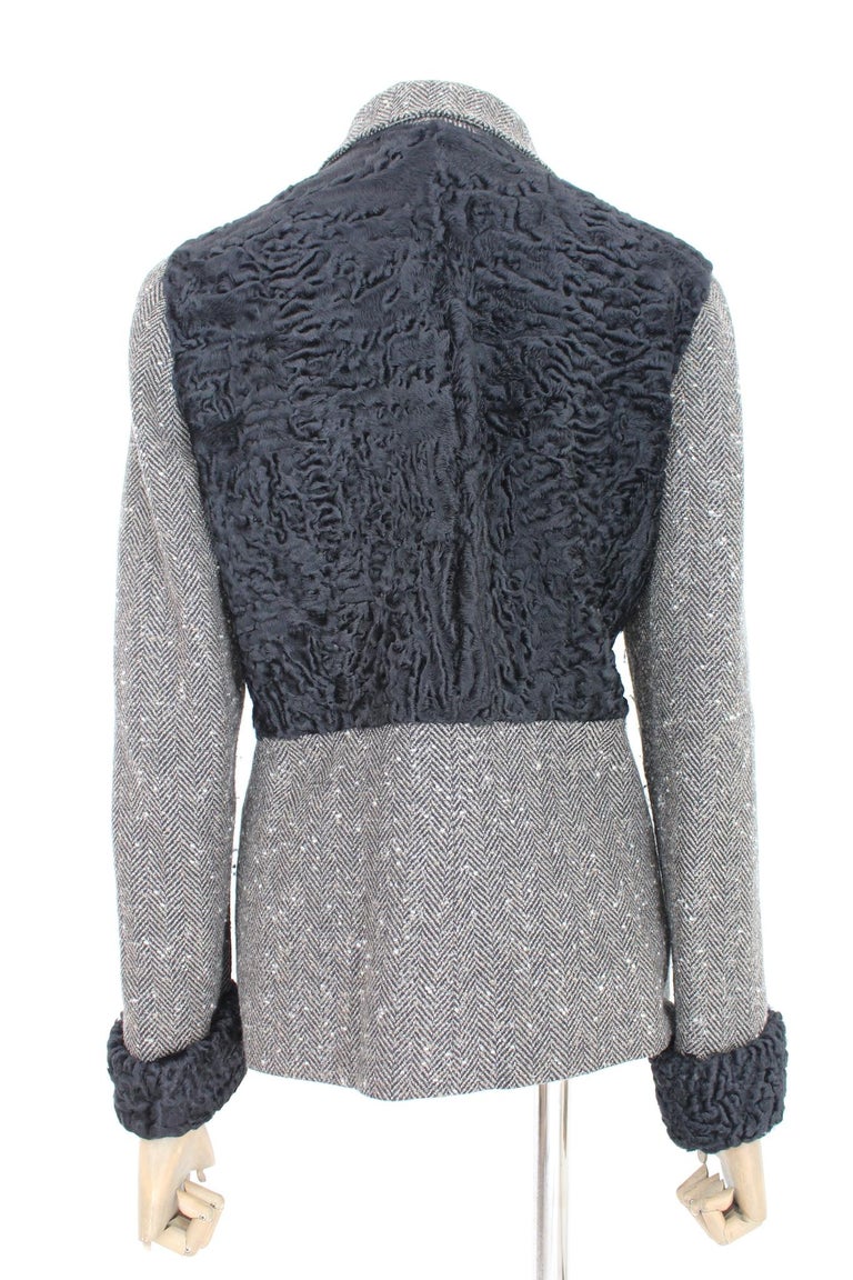 Gai Mattiolo Black White Astrakhan Wool Herringbone Jacket For Sale at ...