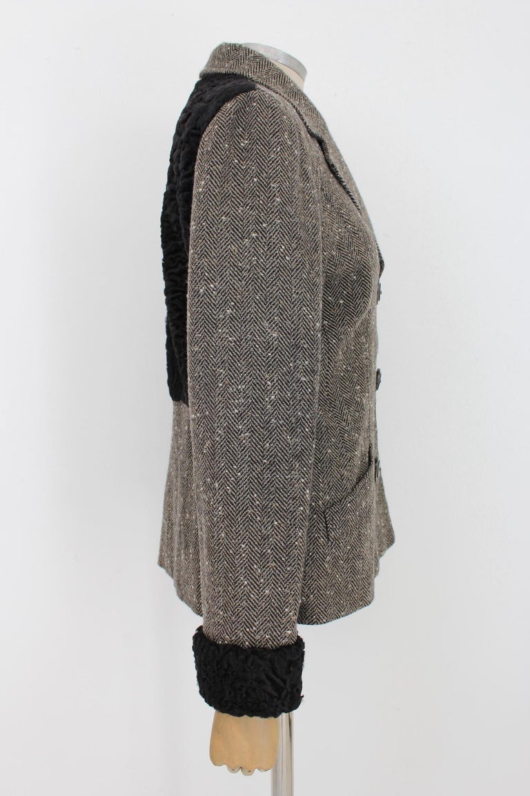 Gai Mattiolo Black White Astrakhan Wool Herringbone Jacket For Sale at ...