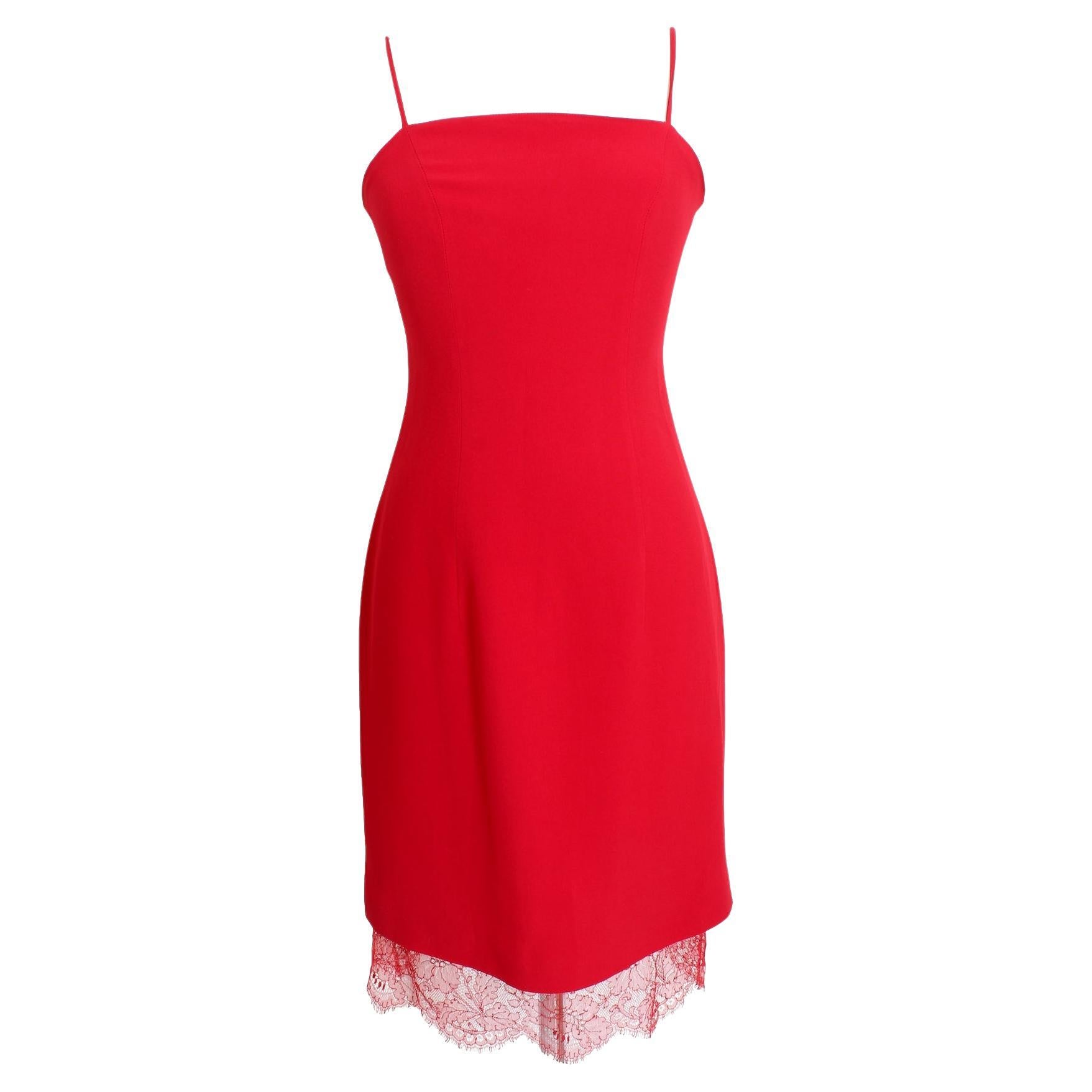 Gai Mattiolo Red Lace Vintage Evening Dress 2000s For Sale at 1stDibs