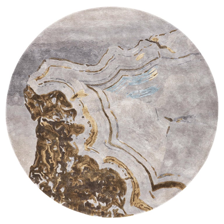 GAIA Hand Tufted Modern Round Shaped Silk Rug in Gold Grey Colour by ...