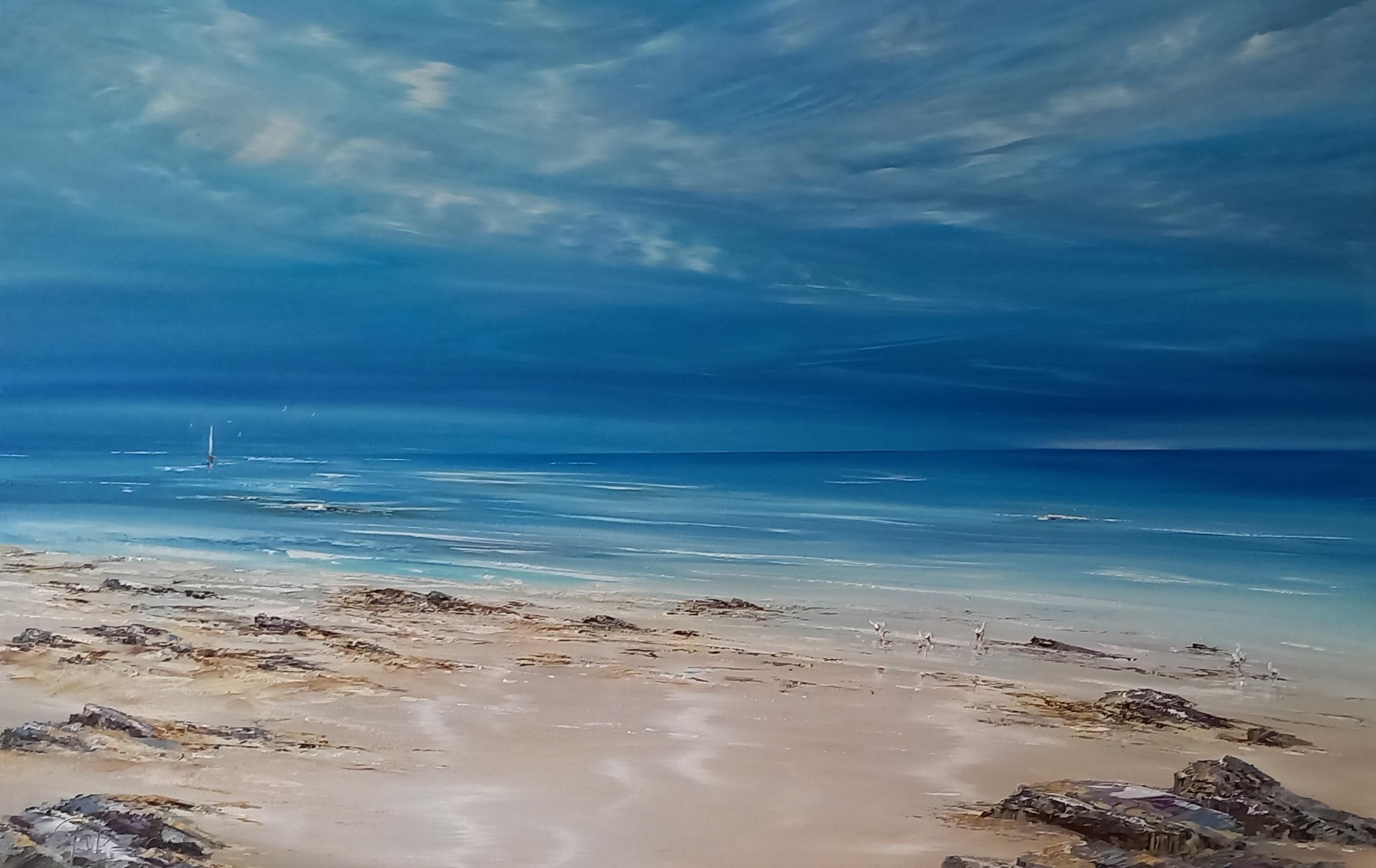 Gail Morris - Under a Mackerel Sky-beach seascape landscape blue sea ...