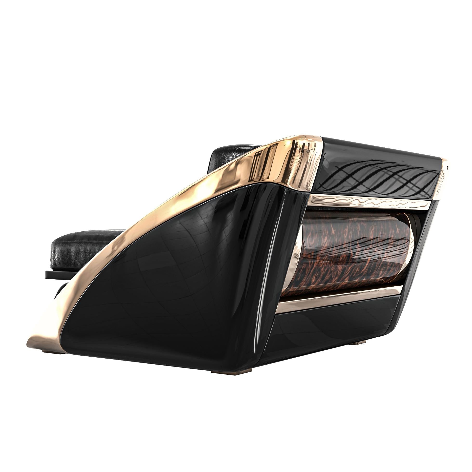 "Galata" Sofa with Bronze, Stainless Steel, Burl Walnut. Hand Crafted ...